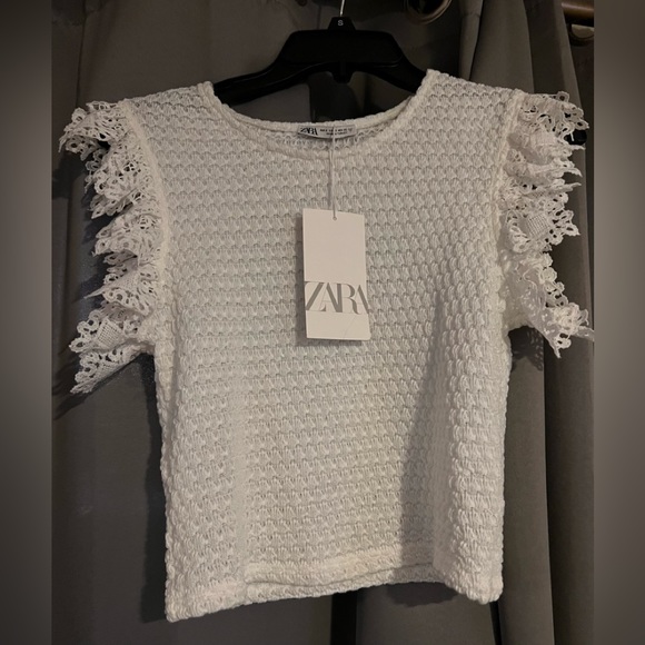 Zara | Tops | Zara Fitted Textured Ruffle Crop Top | Poshmark